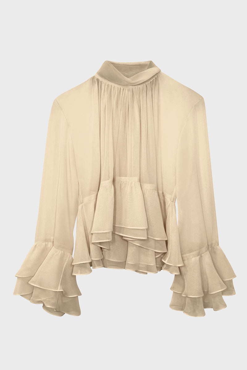 Gathered Neck Ruffle Top - ARIAS New York